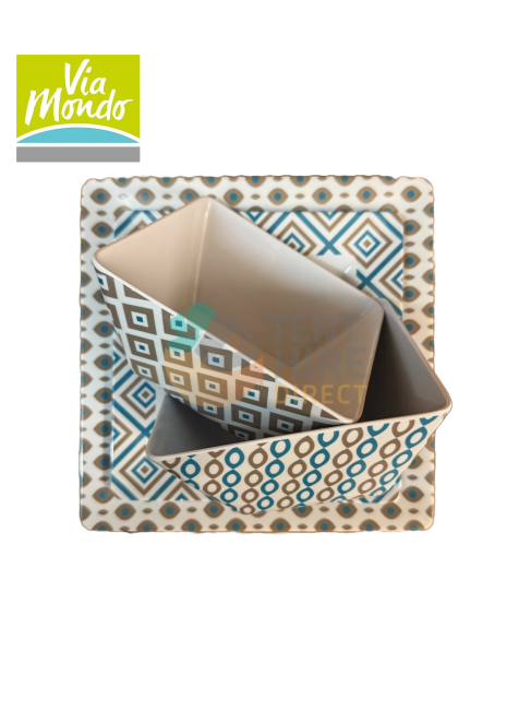 Via Mondo Malta 12 Piece Melamine Dinner Set - Tent Hire Direct